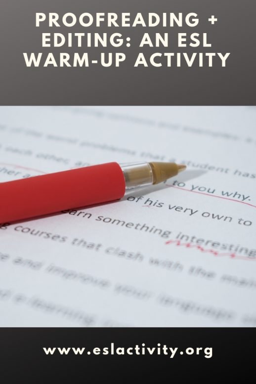 Proof-Reading + Editing ESL Reading and Writing Activity