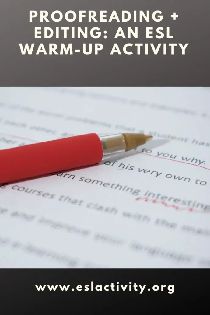 Proof-Reading + Editing ESL Reading and Writing Activity