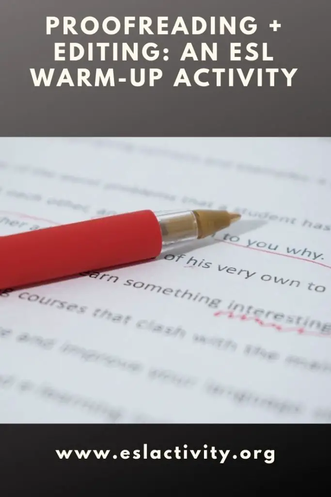 Proof-Reading + Editing ESL Reading and Writing Activity