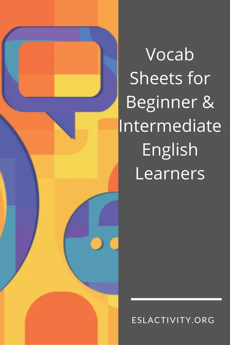 Vocabulary Sheets High-Beginners to Intermediates | Scatter Sheets ESL