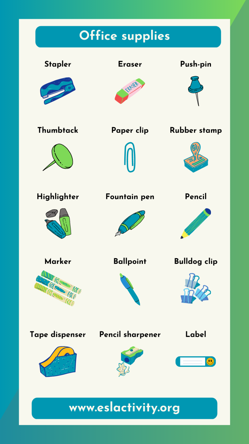 Office Stationery Items List (the Names in English)