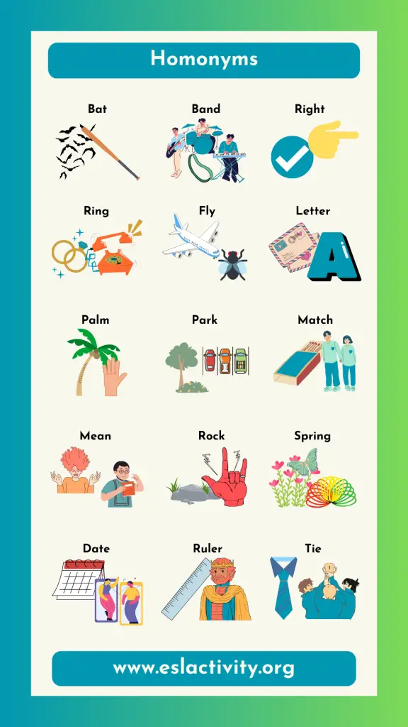 Homonyms Examples with Pictures | Homonyms with Sentences