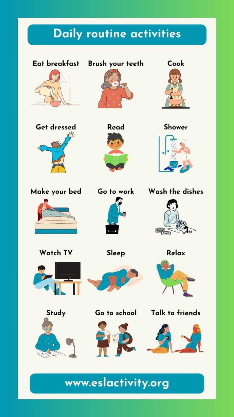 20 Daily Routine Activities with Pictures | Learn English Vocabulary