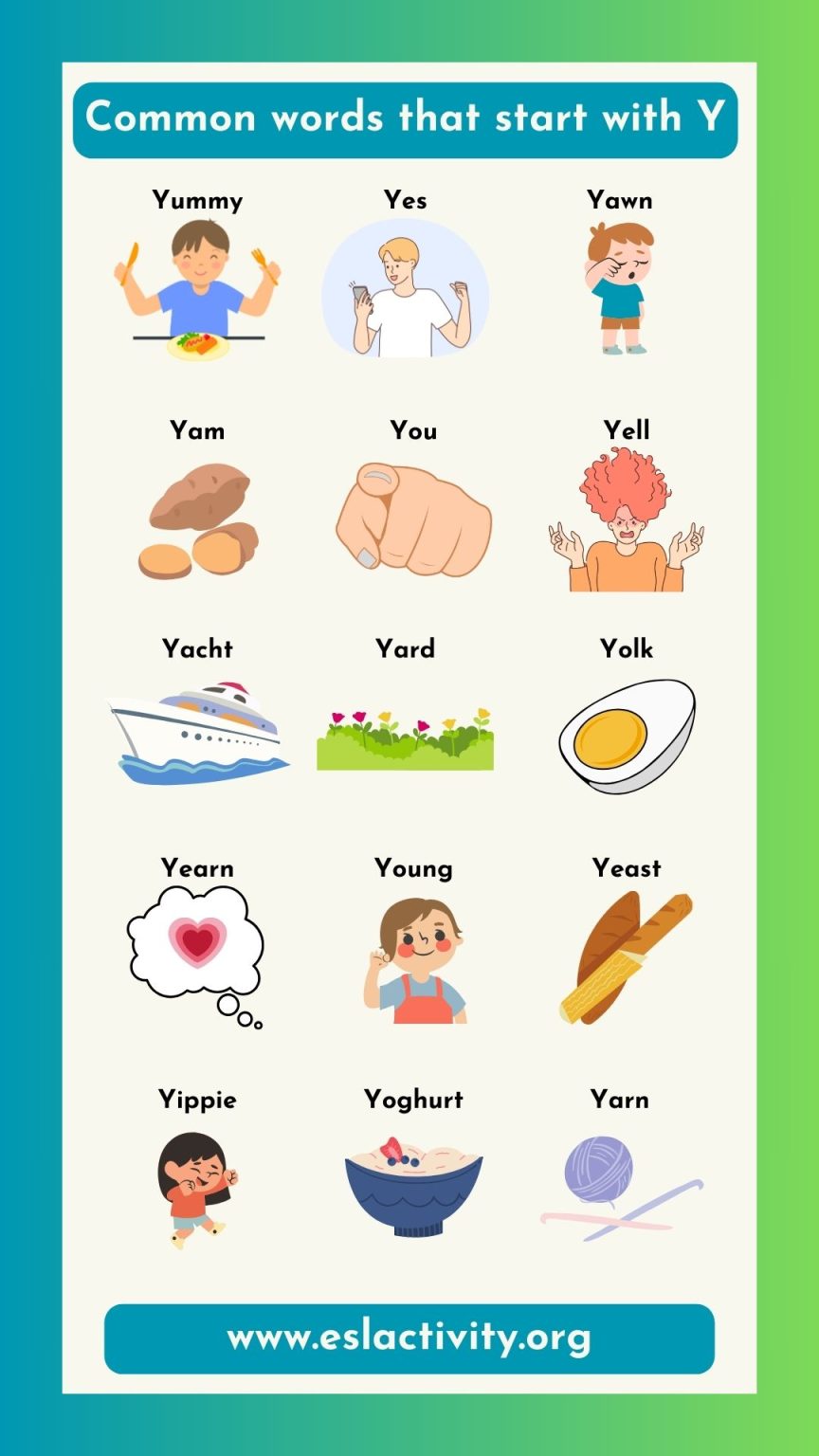 List of Common Words that Start with the Letter Y & Pictures